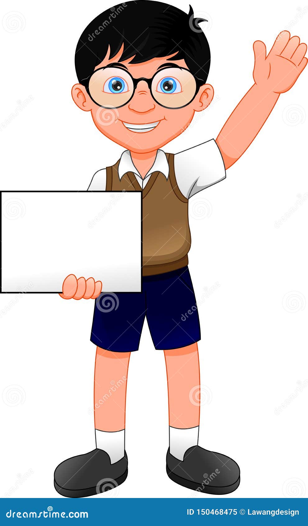 Cute Young Boy with Blank Sign Stock Vector - Illustration of human ...