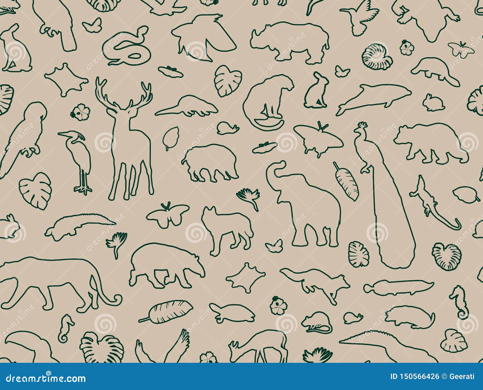 Animal Shaped Outline Seamless Pattern, Vector Illustration Stock ...