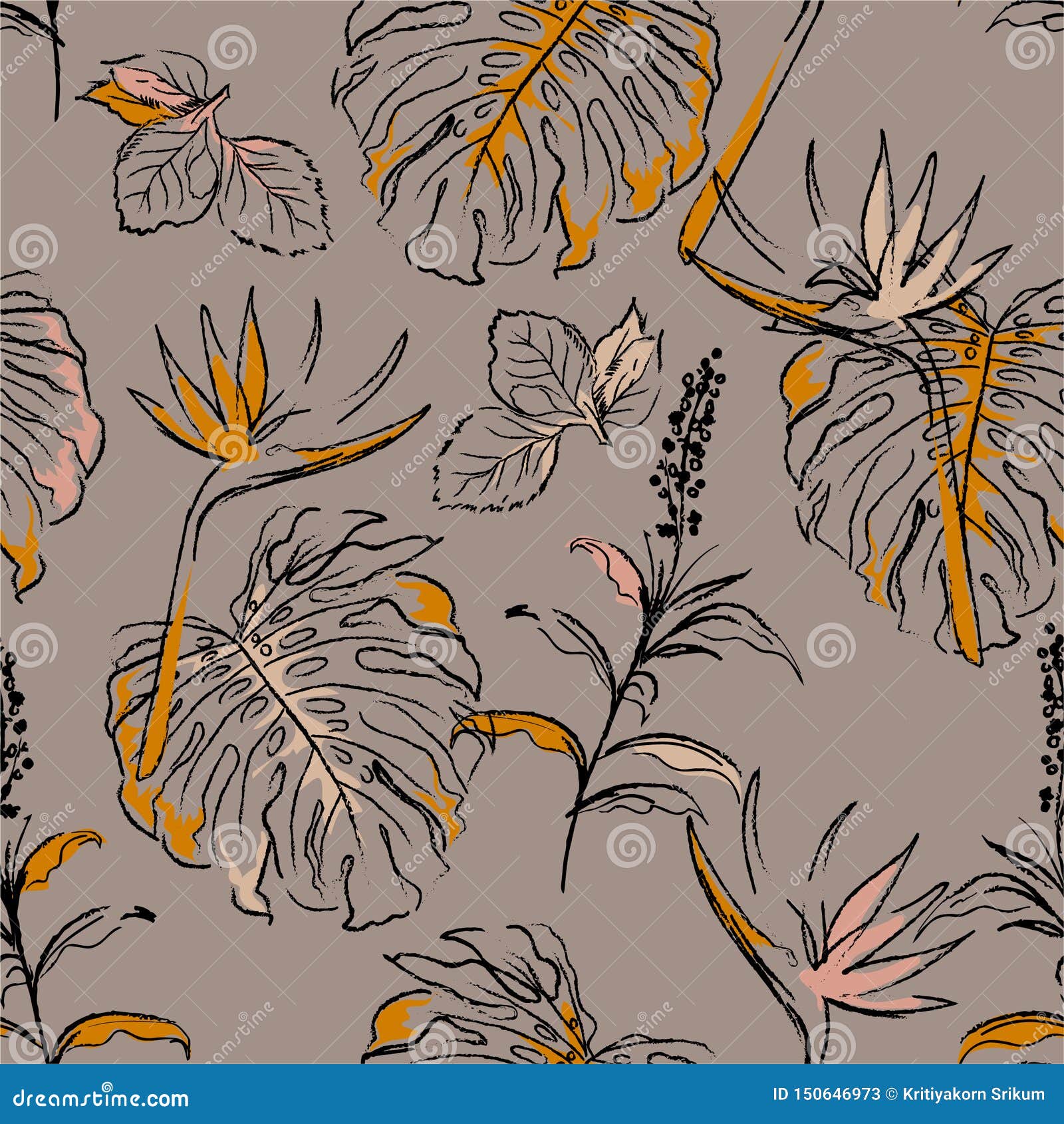 Basic RGBBeautiful Seamless Pattern Modern Exotic Forest in Vector with ...