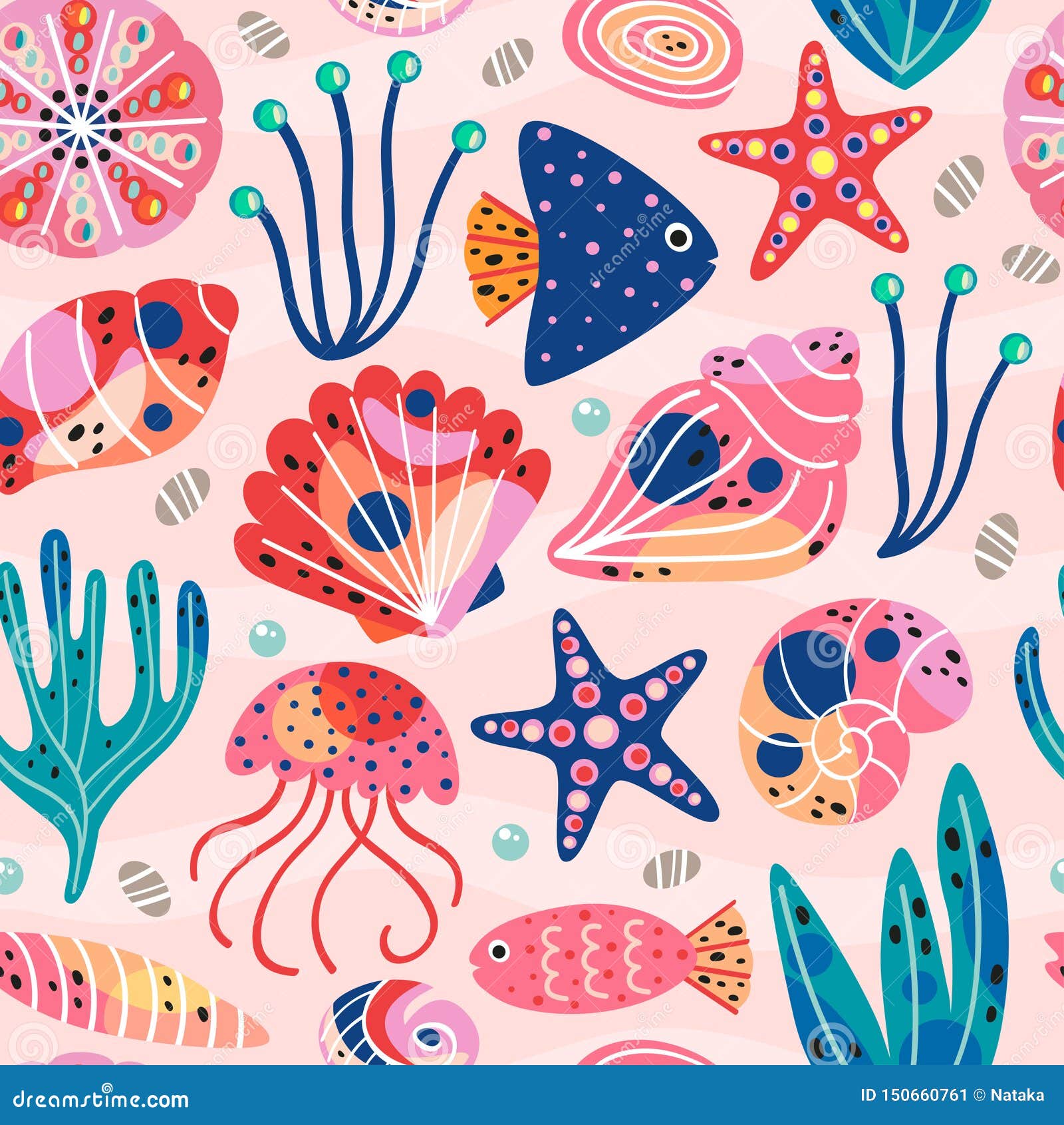 Pink Seamless Pattern with Beautiful Underwater Sea Life Stock Vector ...