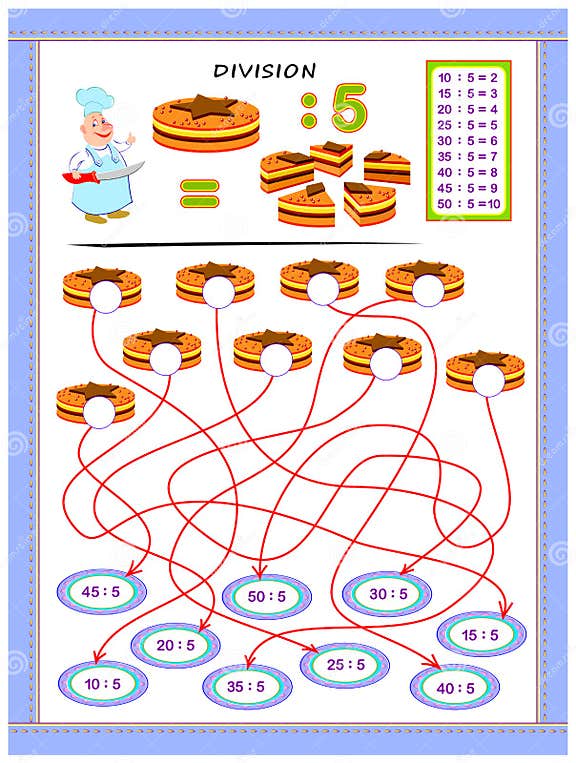 Exercises for Kids with Division Table by Number 5. Solve Examples and ...