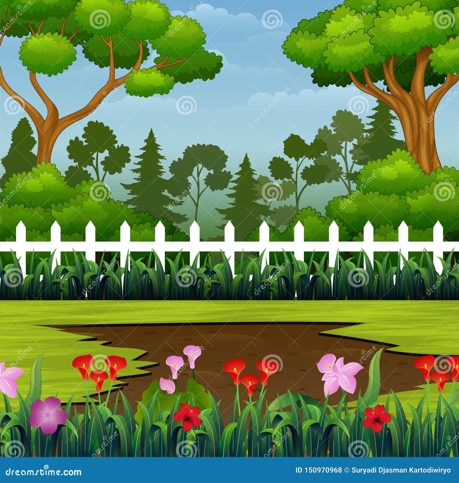 Beautiful Park with Muddy Puddle on the Ground Stock Vector ...