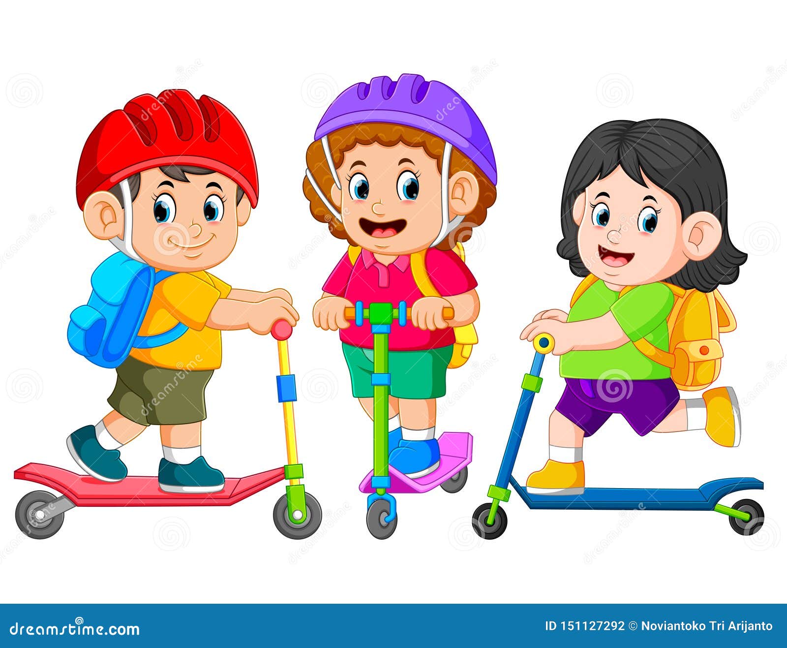 Set Of Children S Kick Scooter In Cartoon Style, Isolated On White ...