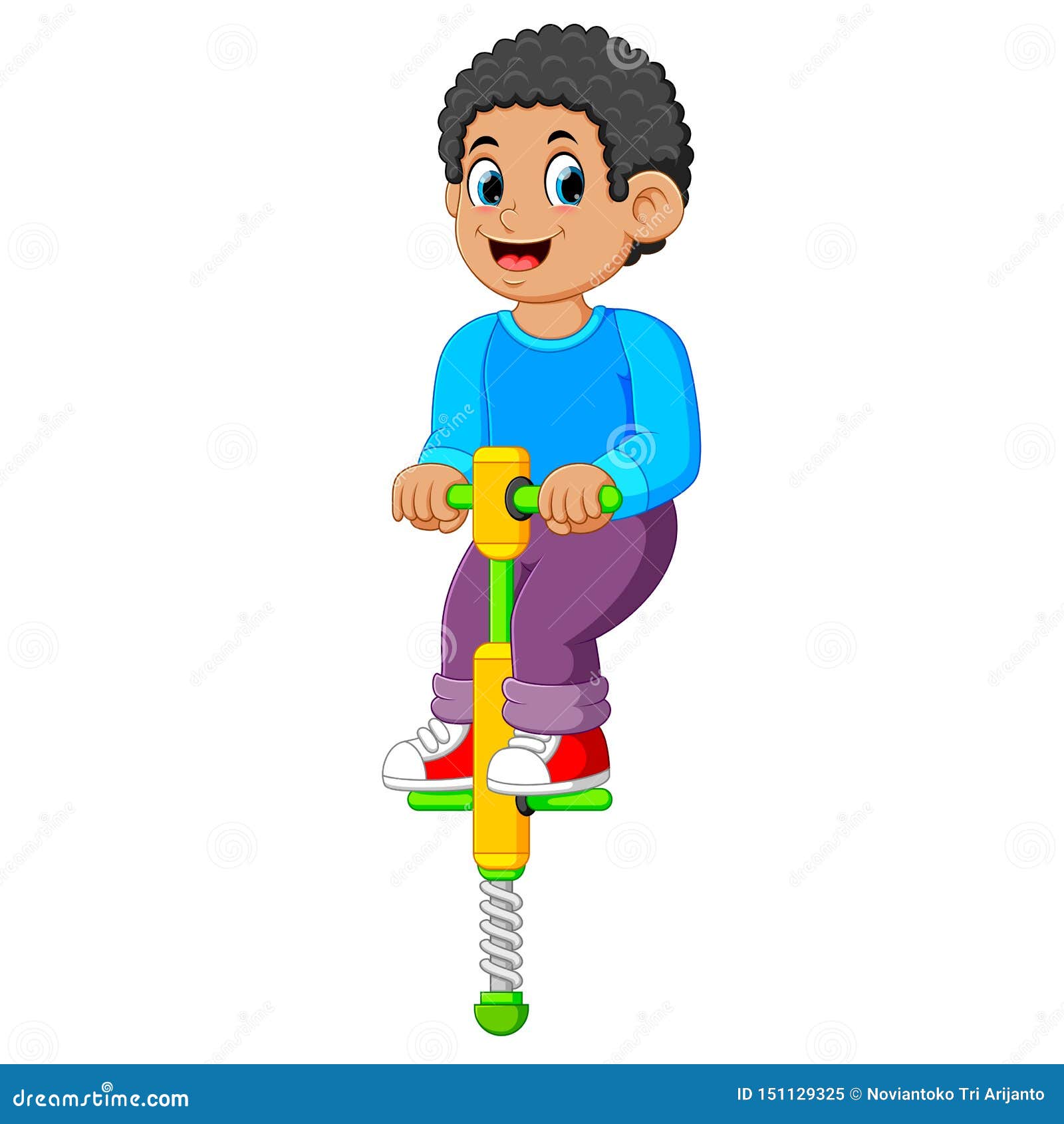 The Boy is Playing with the Jumping Stick with the Happy Face Stock ...