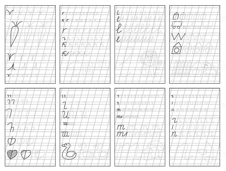 Set of Black and White Educational Pages on Oblique Line for Kids ...