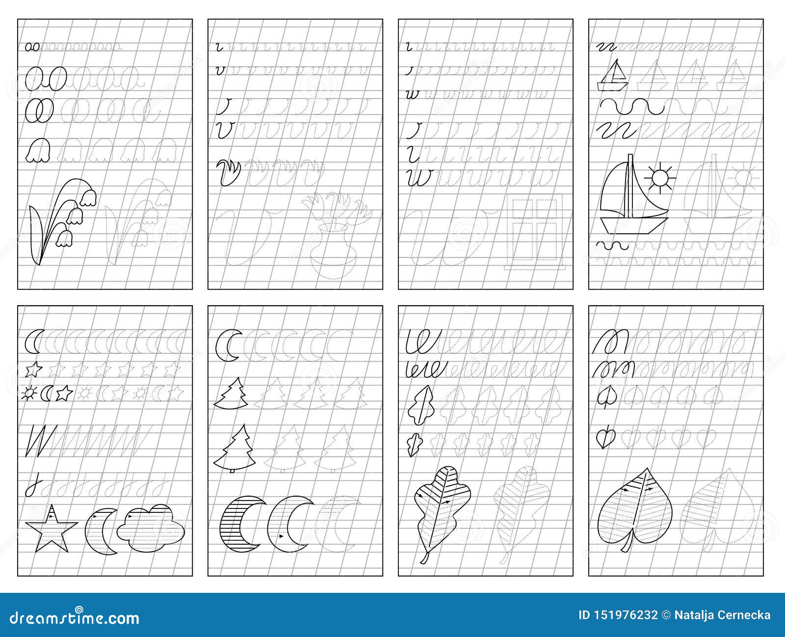 Set of Black and White Educational Pages on Oblique Line for Kids ...