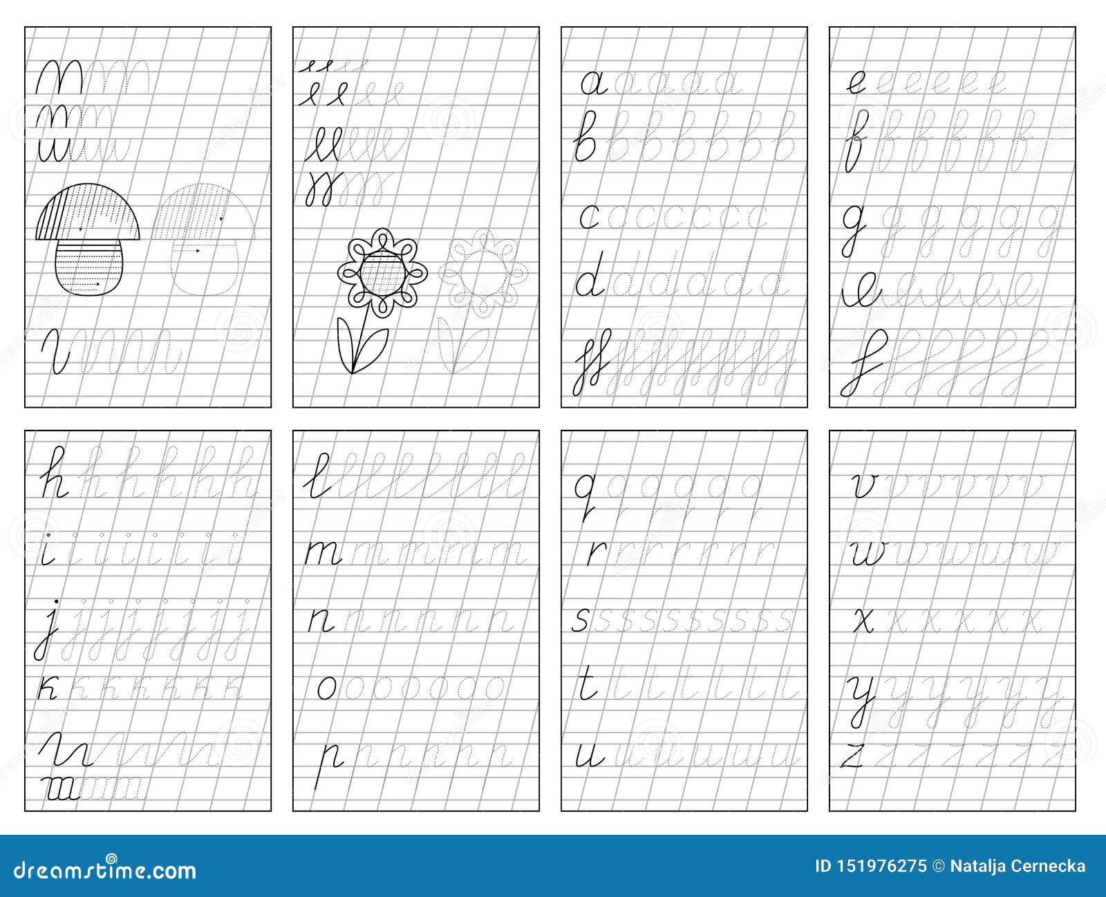 Set of Black and White Educational Pages on Oblique Line with English ...