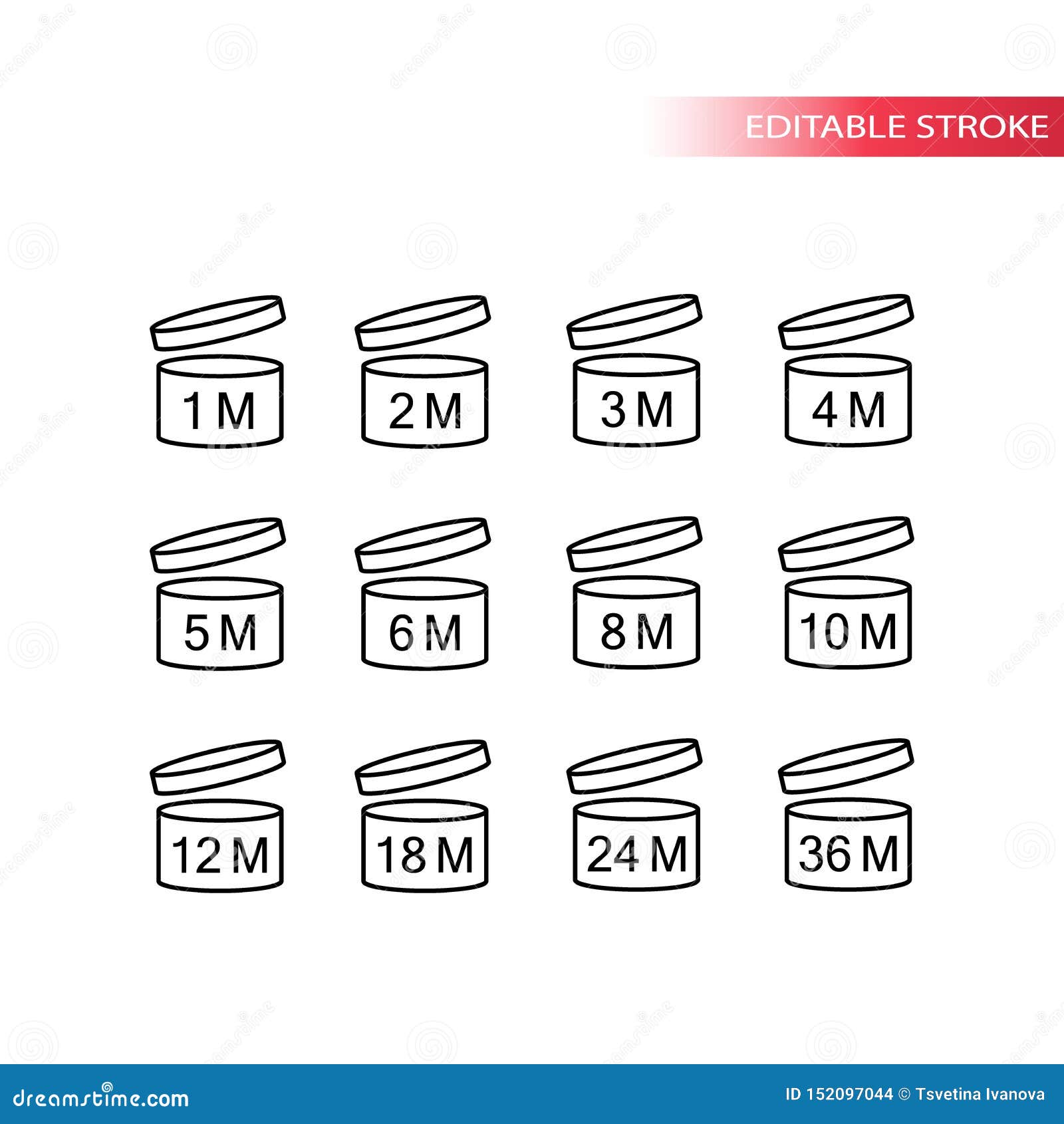 Pao, Period after Opening Vector Icon Set for Cosmetics Packaging ...