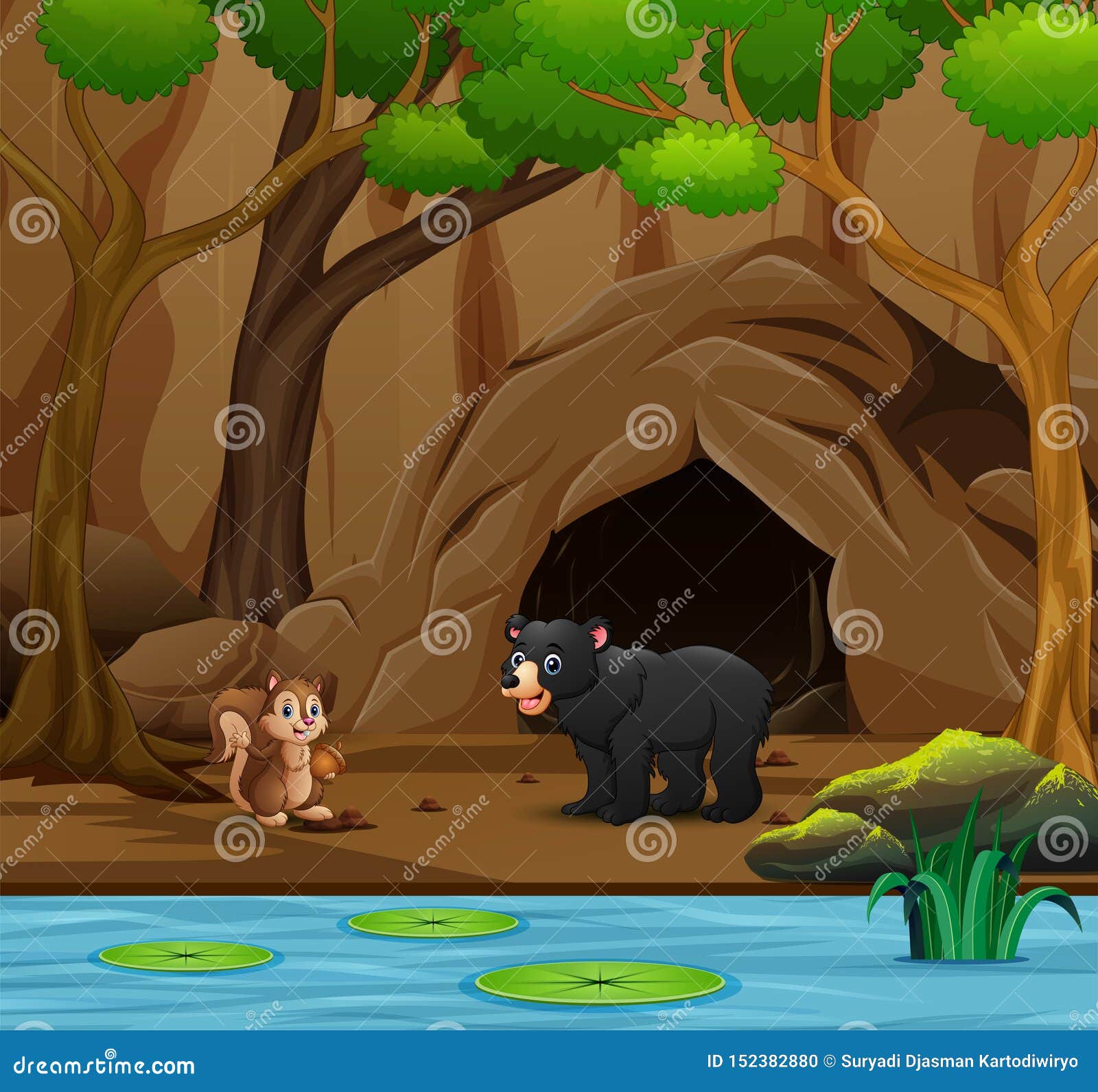 Wild Animals Cartoon Living in the Cave Stock Vector - Illustration of ...