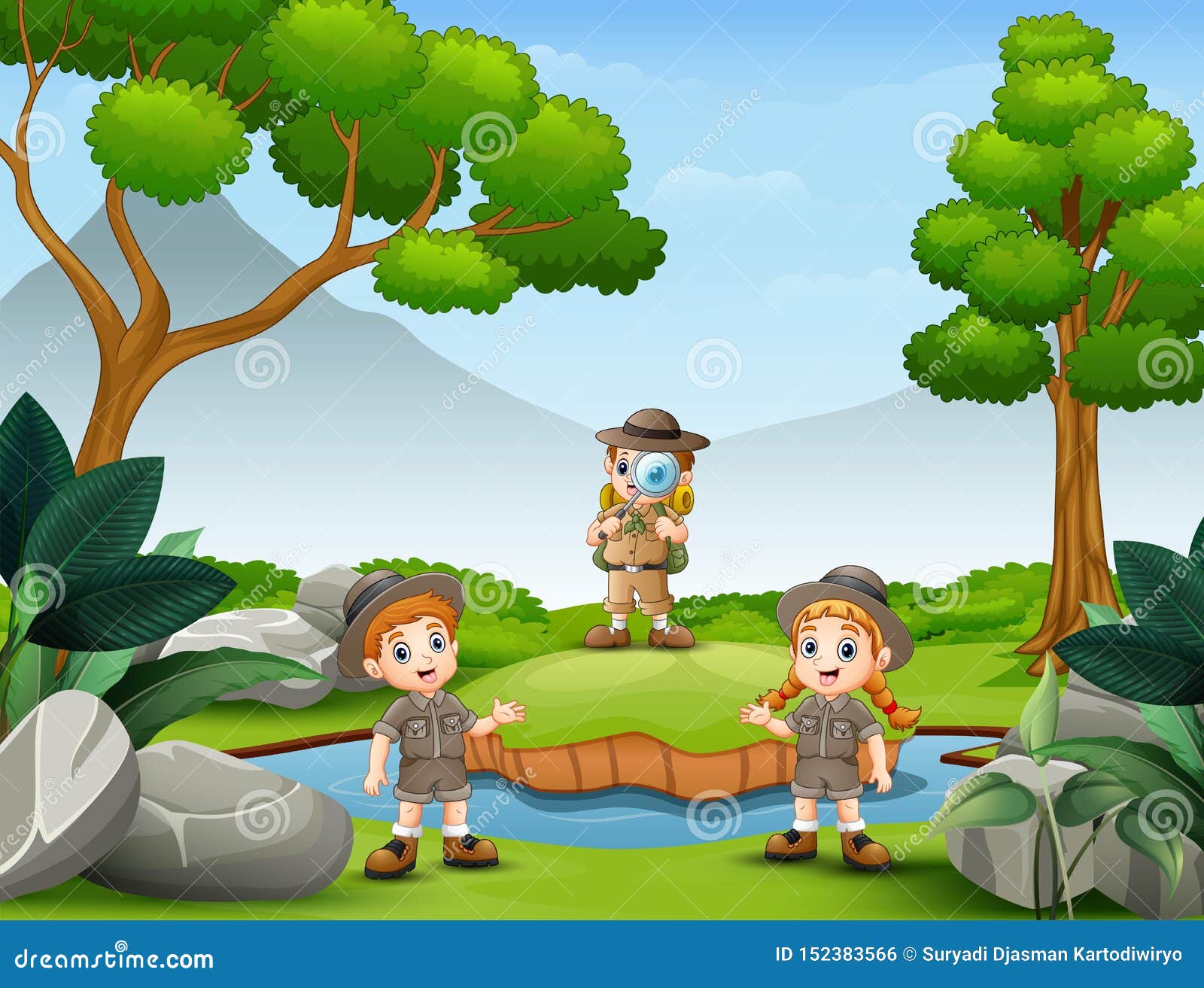 The Scout Kids are Explore in the Nature Stock Vector - Illustration of ...