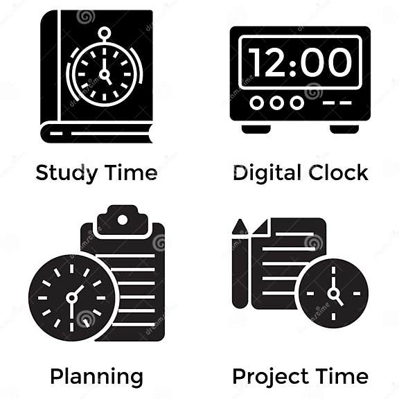 Time Glyph Icons stock vector. Illustration of numeric - 152937213