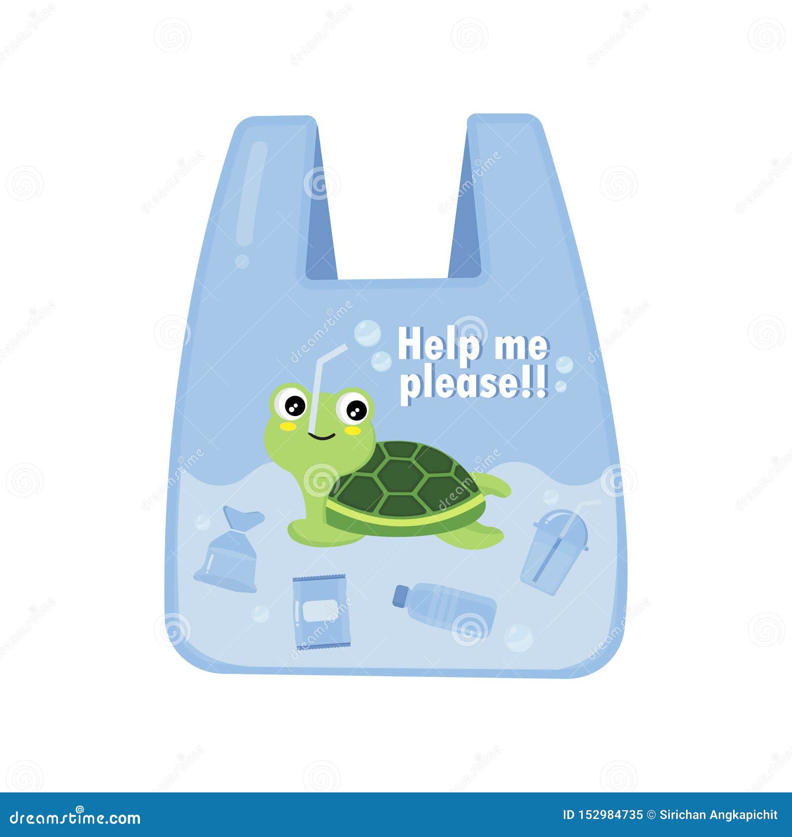 Turtle In A Plastic Bag Say No To Plastic. Pollution Problem Concept ...