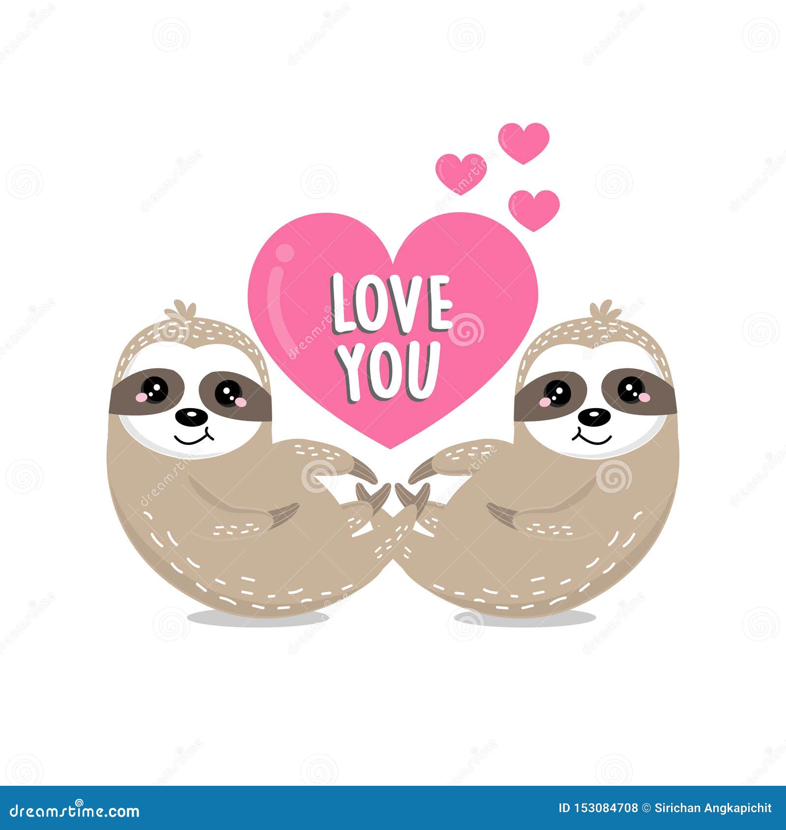 Happy Valentine`s Day Greeting Card with Couple Sloth and Heart. Stock ...