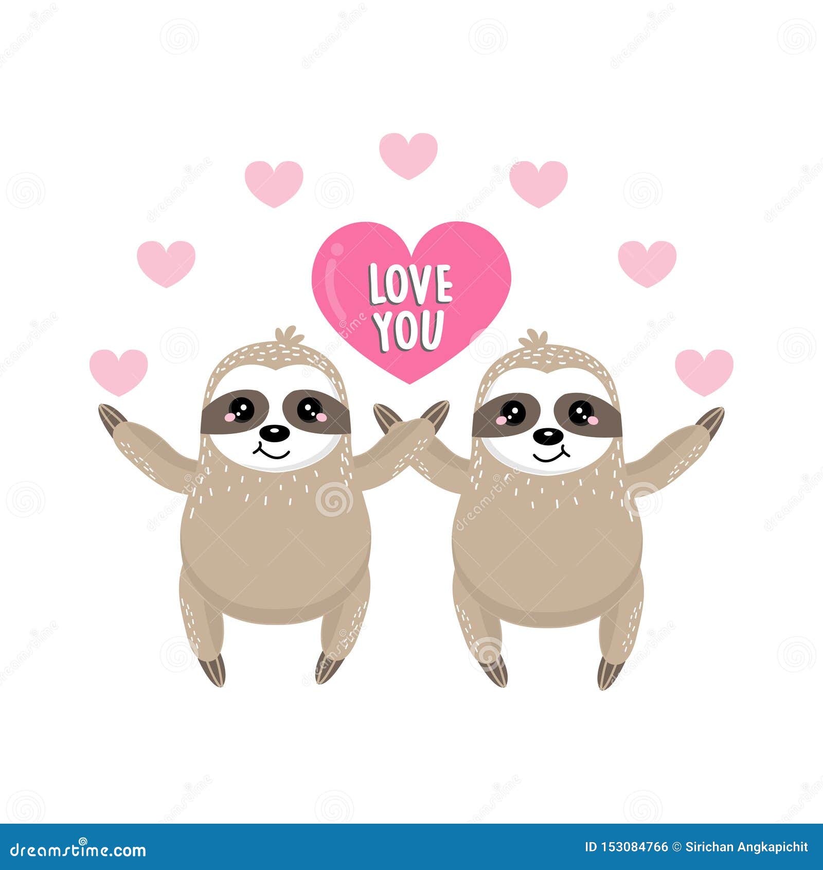 Happy Valentine`s Day Greeting Card with Couple Sloth and Heart. Stock ...