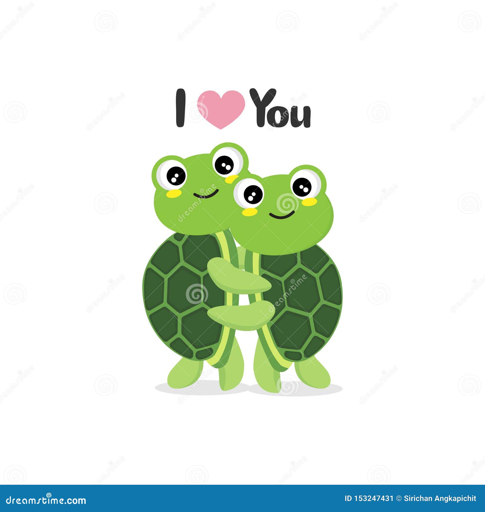 Happy Valentine`s Day Greeting Card with Cute Turtles. Stock ...