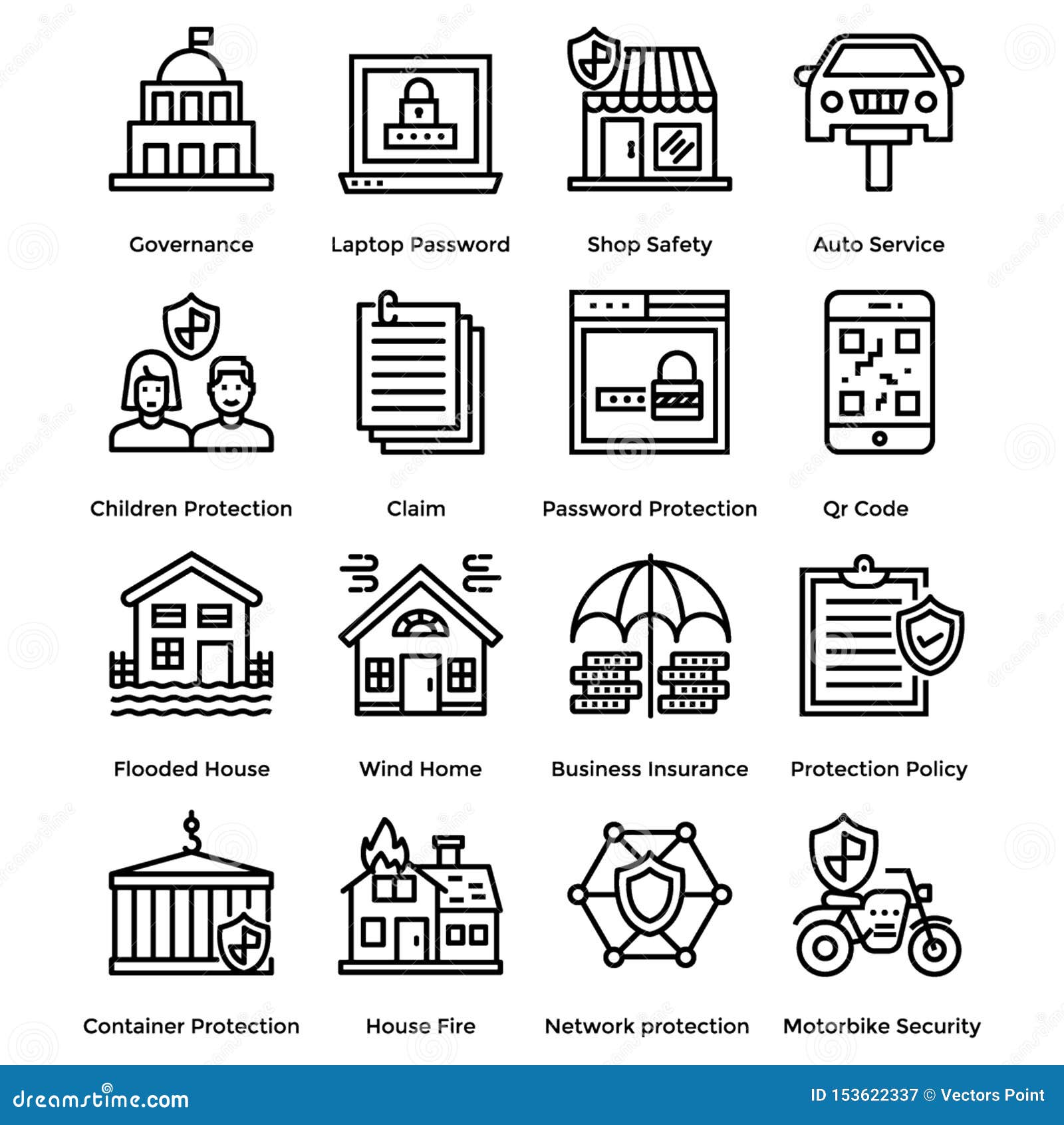 Protection Line Icons Set stock vector. Illustration of protection ...
