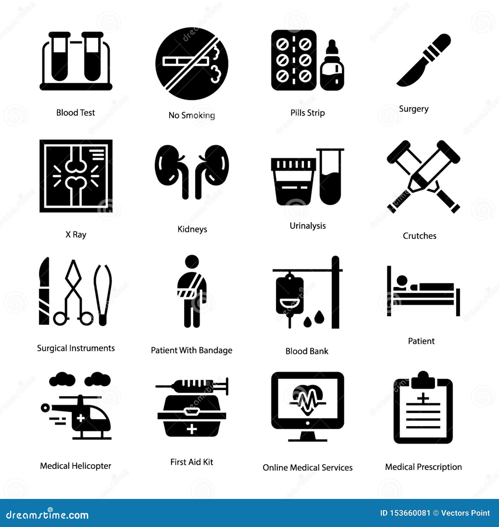 Medical Test Glyph Icons stock vector. Illustration of strip - 153660081