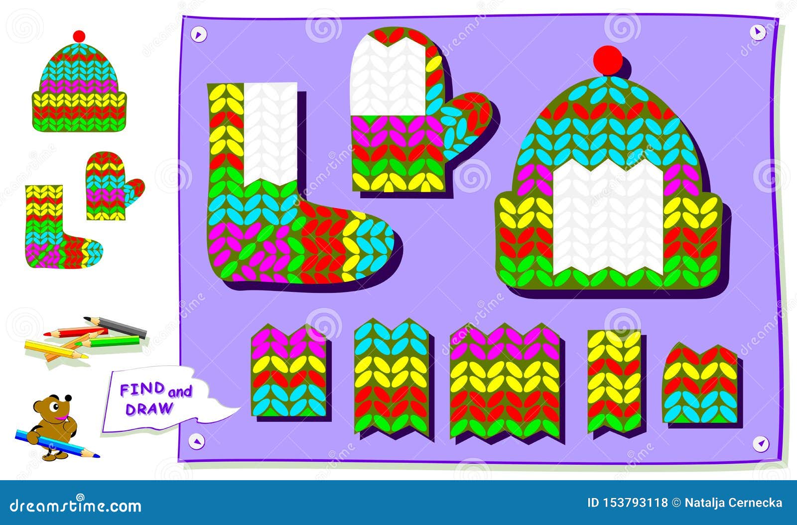 Logic Puzzle Game for Kids. Find Suitable Piece of Knitted Fabric and ...