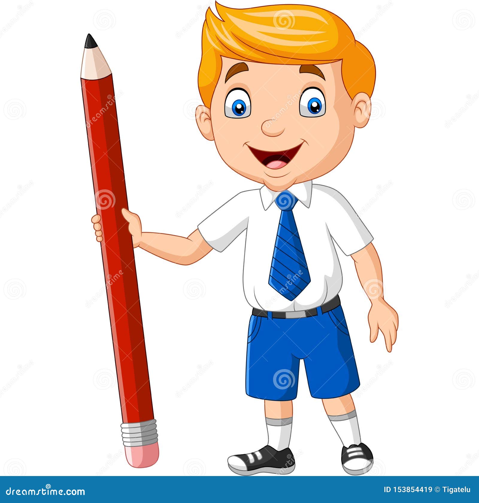 Cartoon School Boy Holding a Pencil Stock Vector - Illustration of ...