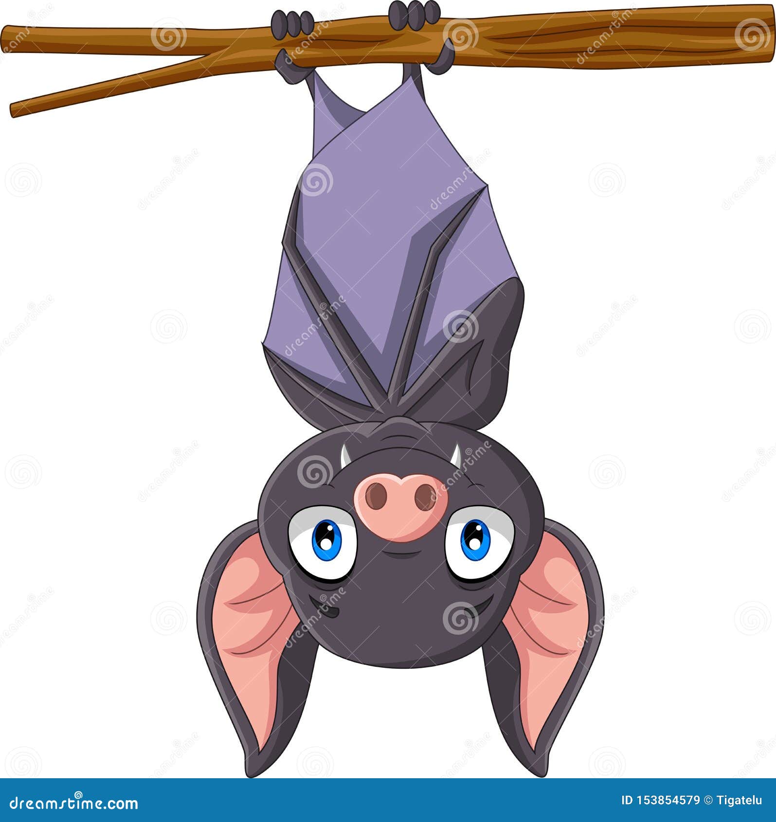 Cute Bat Cartoon Hanging on the Branch Stock Vector - Illustration of ...