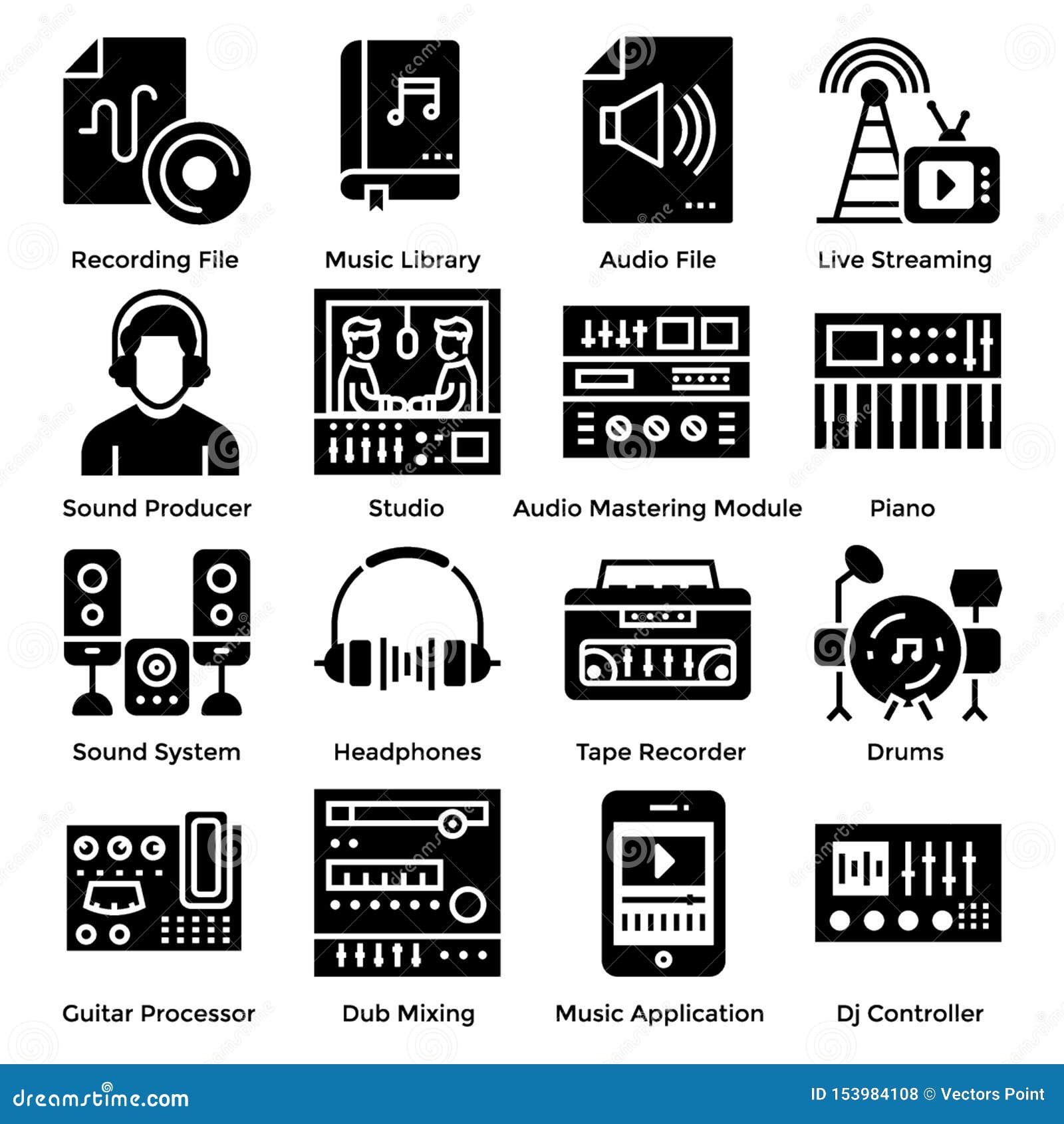 Sound Design Icons Pack stock vector. Illustration of recorder - 153984108