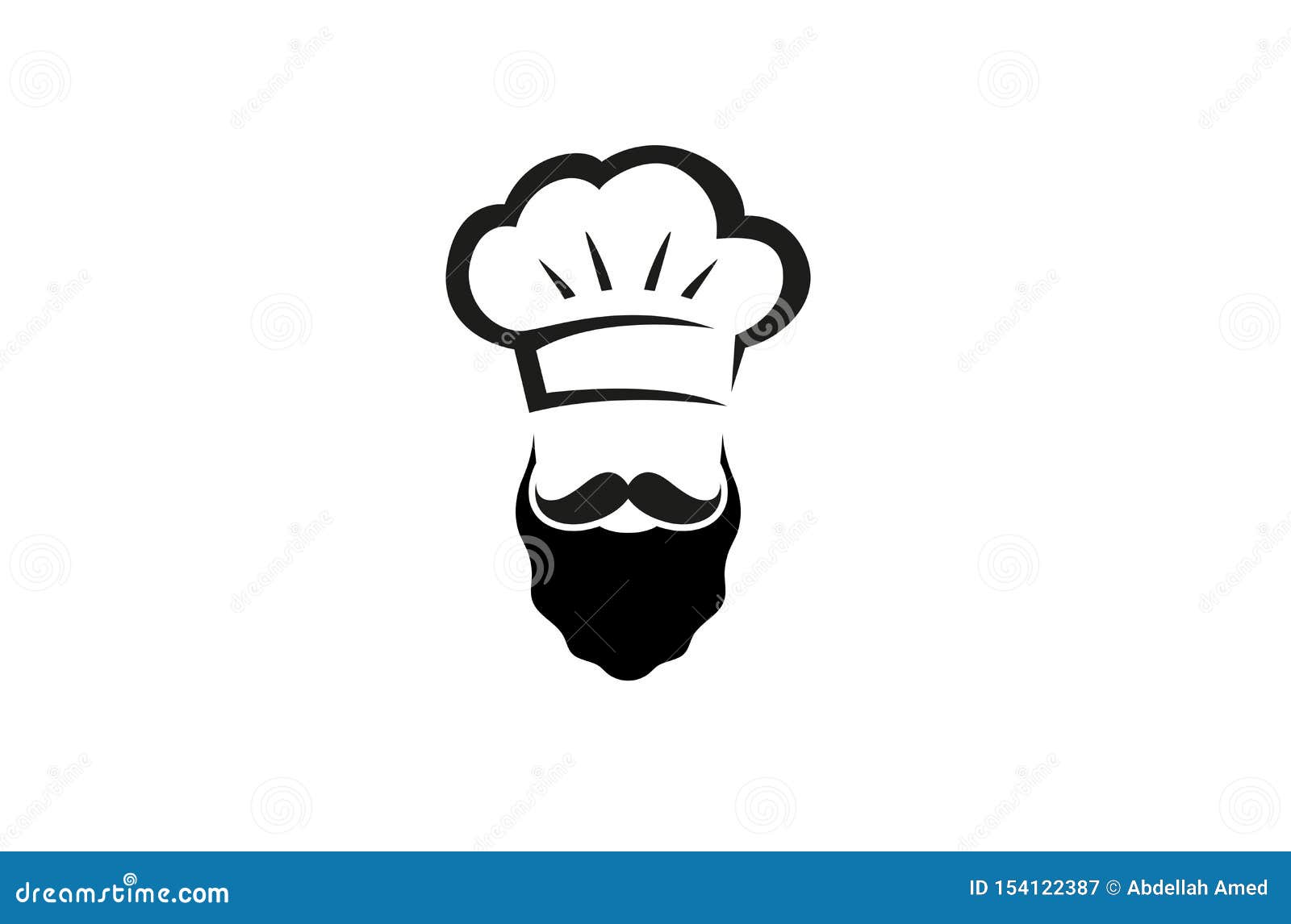 Chef With Beard Wearing Toque Blanche Hat Mono Line Drawing Cartoon ...