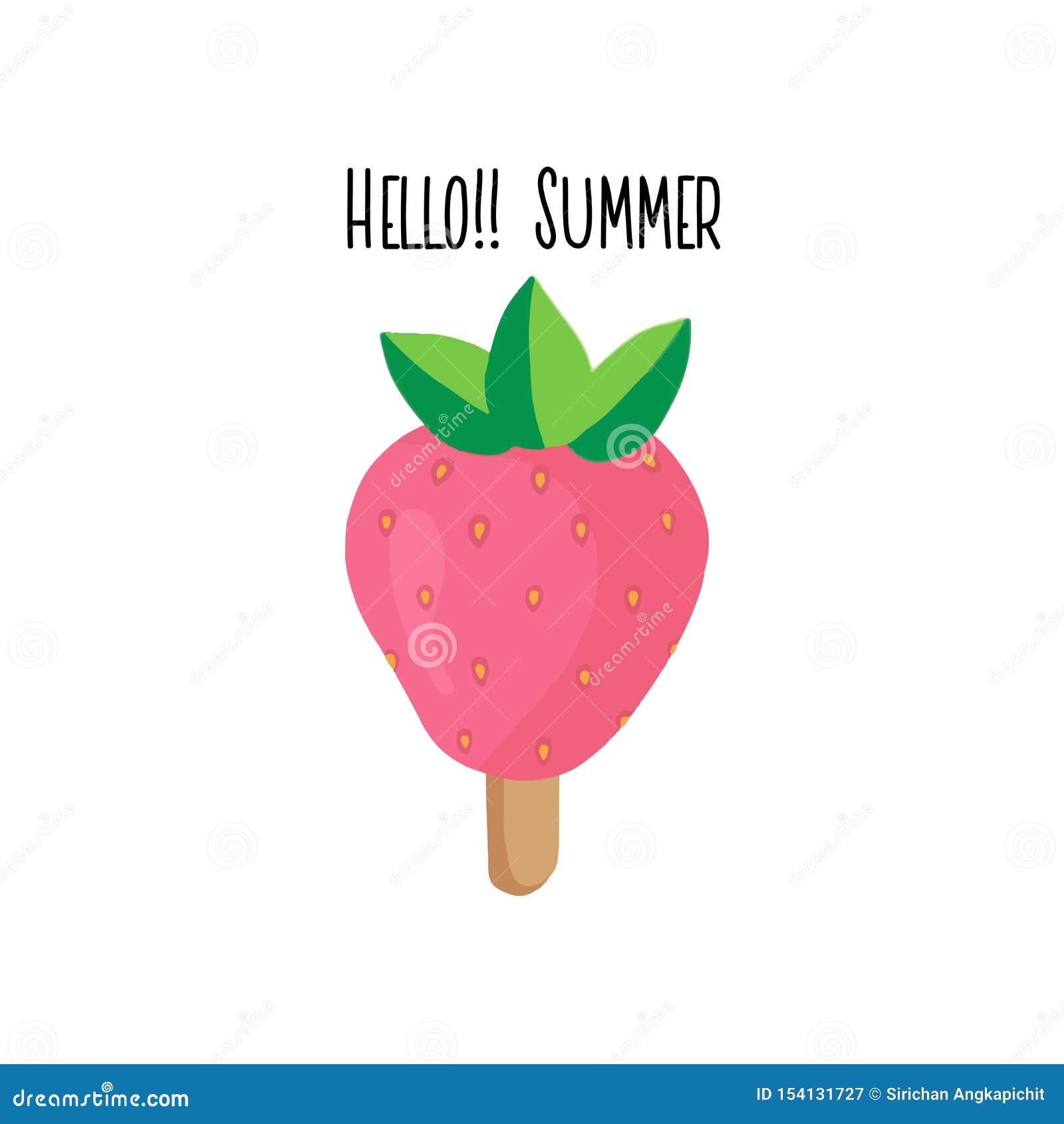 Hello Summer. Kawaii Stawberry Ice-cream Hand Drawn Illustration Stock ...