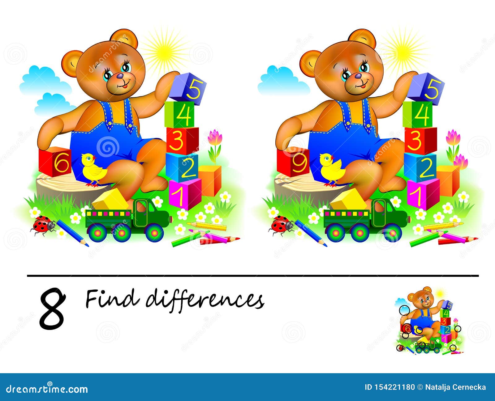 Logic Puzzle Game for Children. Need To Find 8 Differences. Printable ...