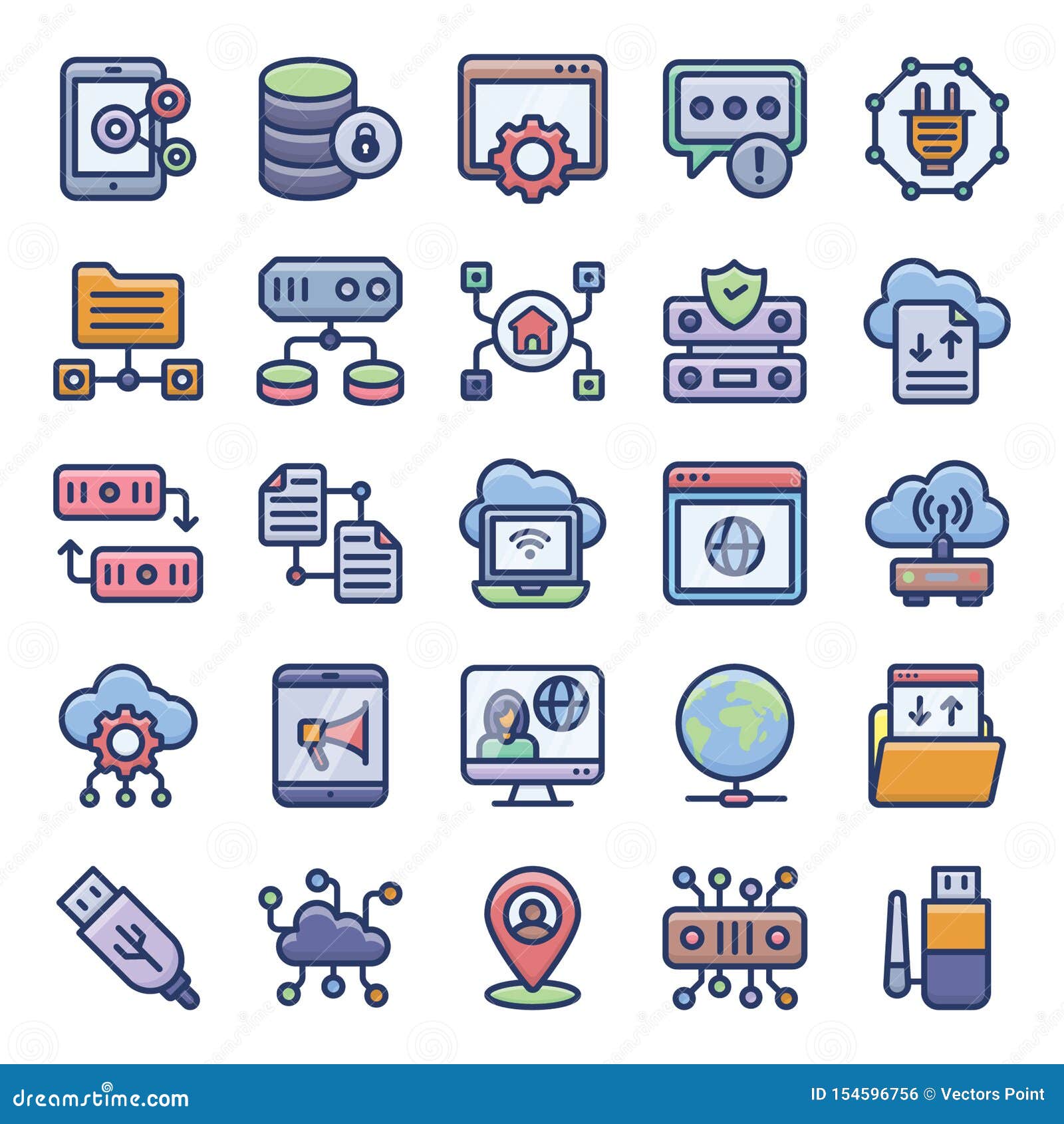 Networking Flat Icons Set stock vector. Illustration of storage - 154596756