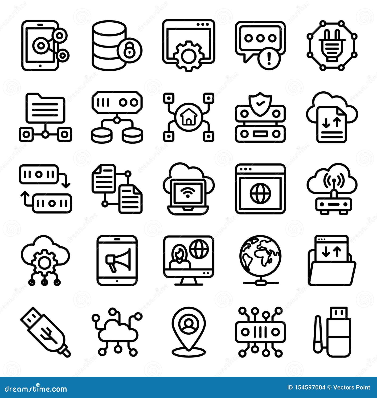 Networking Line Icons Set stock vector. Illustration of server - 154597004