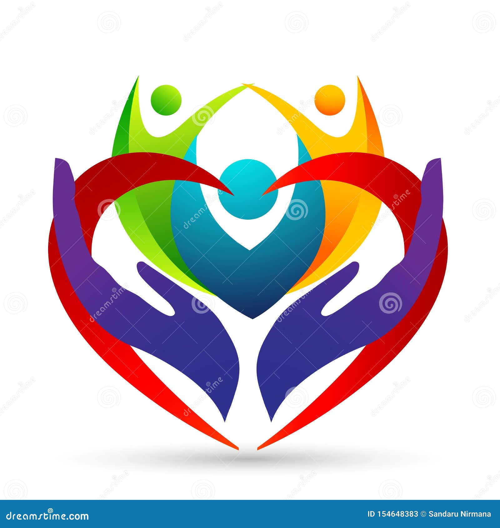 Family Union, Love and Care Happy in a Red Heart with Hand and Heart ...