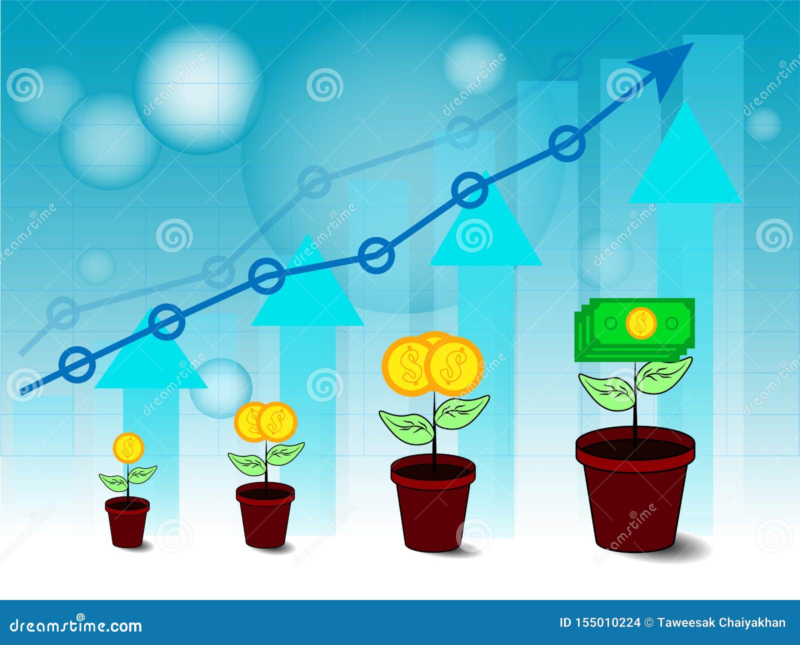 Money Growing and Chart on Blue Background Stock Illustration ...