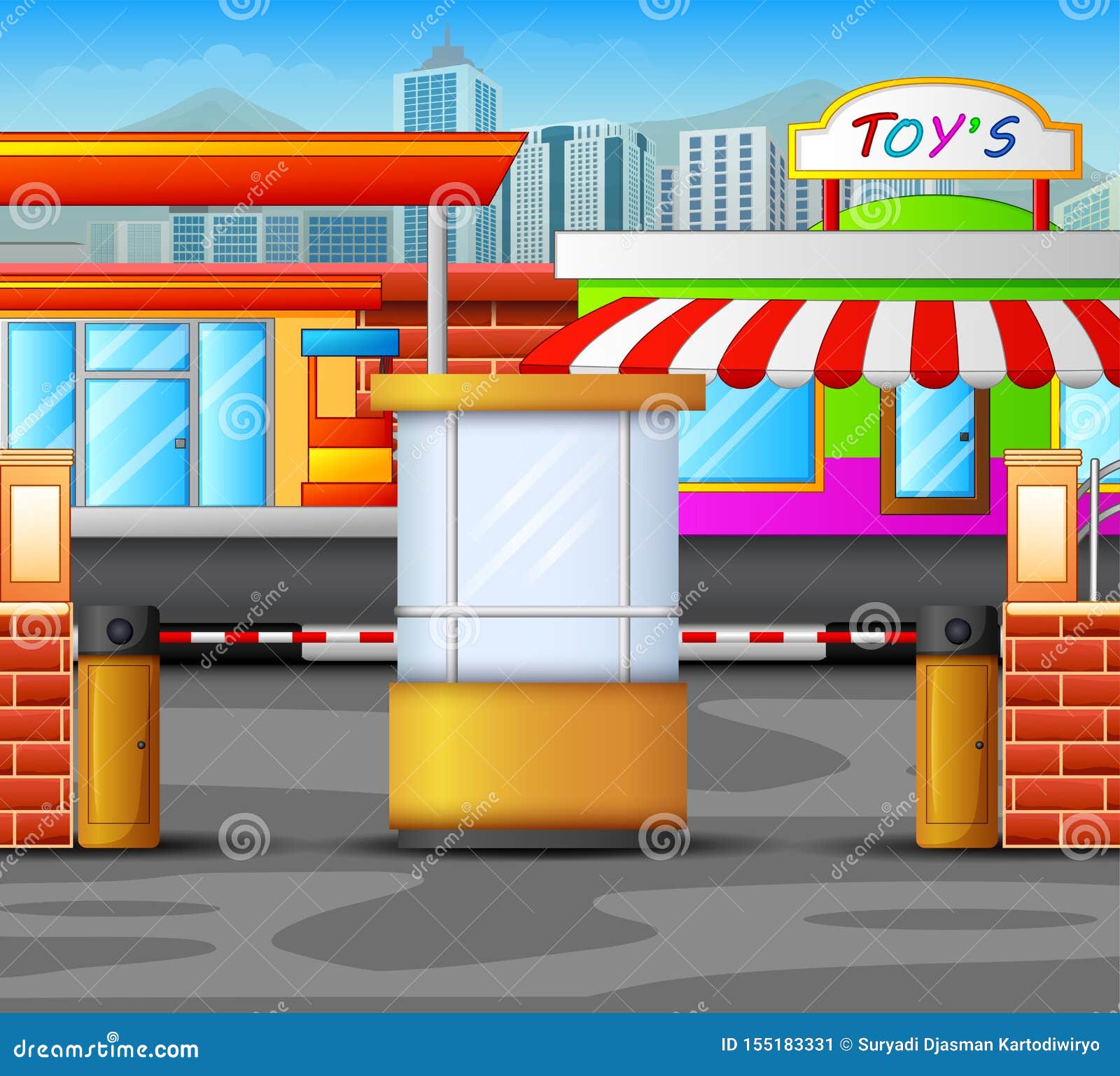 Parking Entrance With Security Barrier Gate And Parking Ticket Machine ...