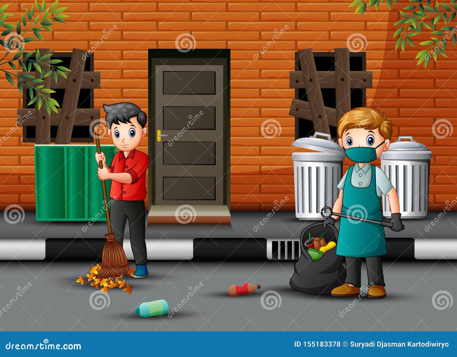Janitor Cleaning The School Campus Cartoon Vector | CartoonDealer.com ...