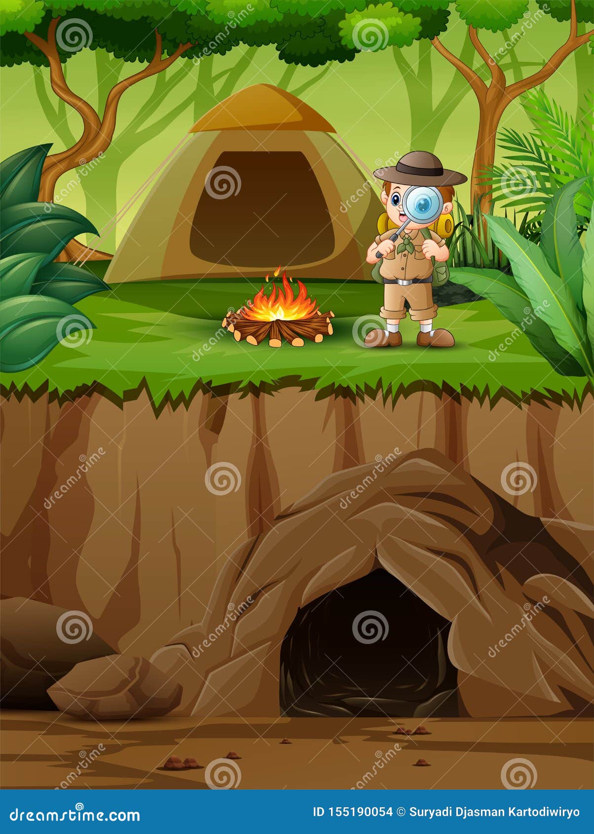 The Explorer Boy Near His Tent Stock Vector - Illustration of leisure ...