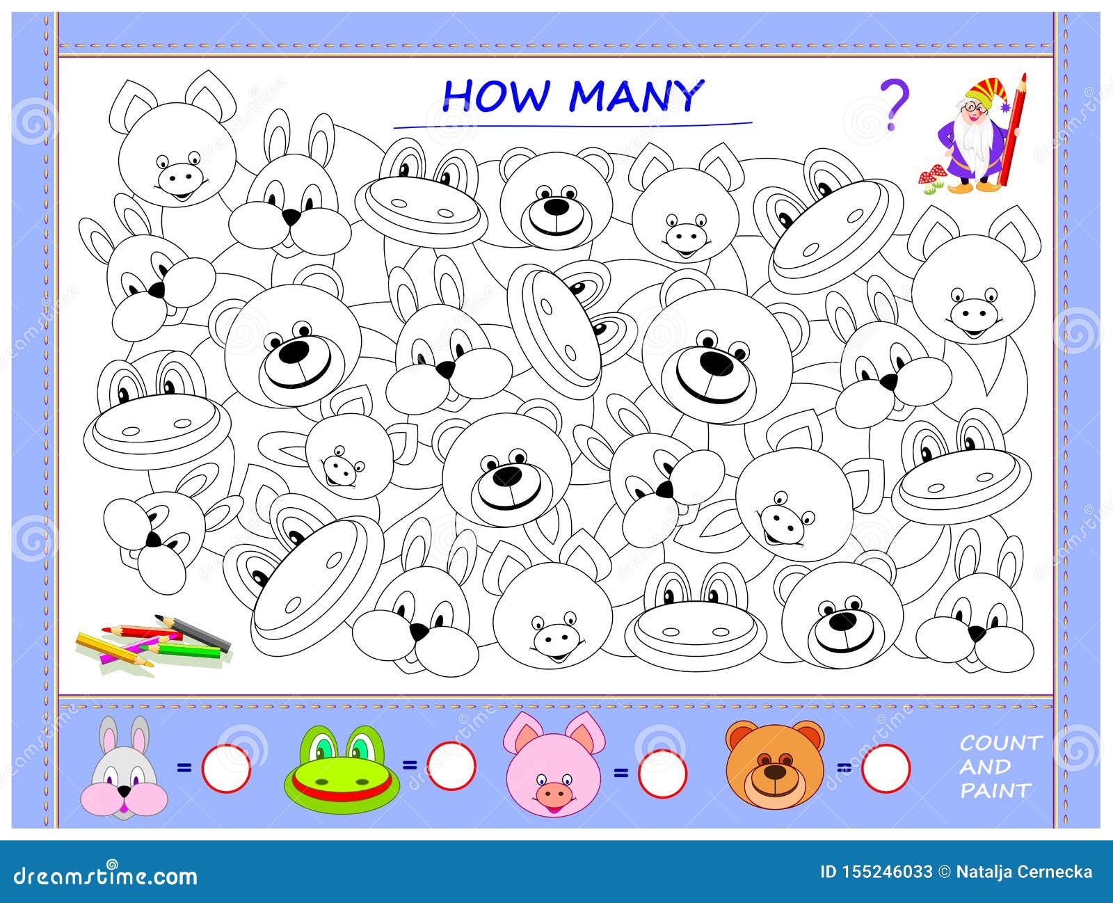 Educational Page for Little Children on Math. Find Animals, Paint Them ...