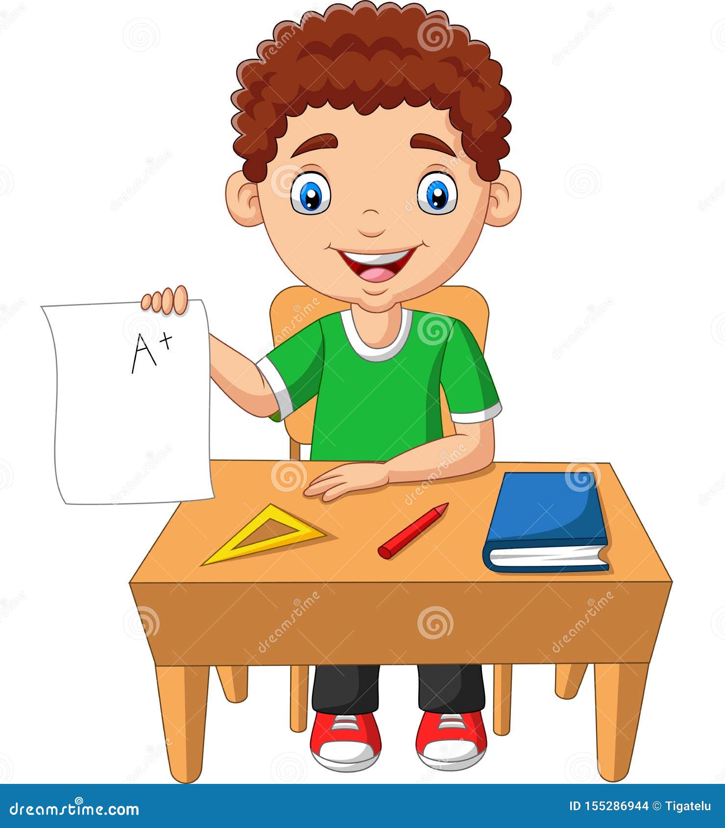 Cartoon Little Boy Holding Paper with a Plus Grade Stock Vector ...