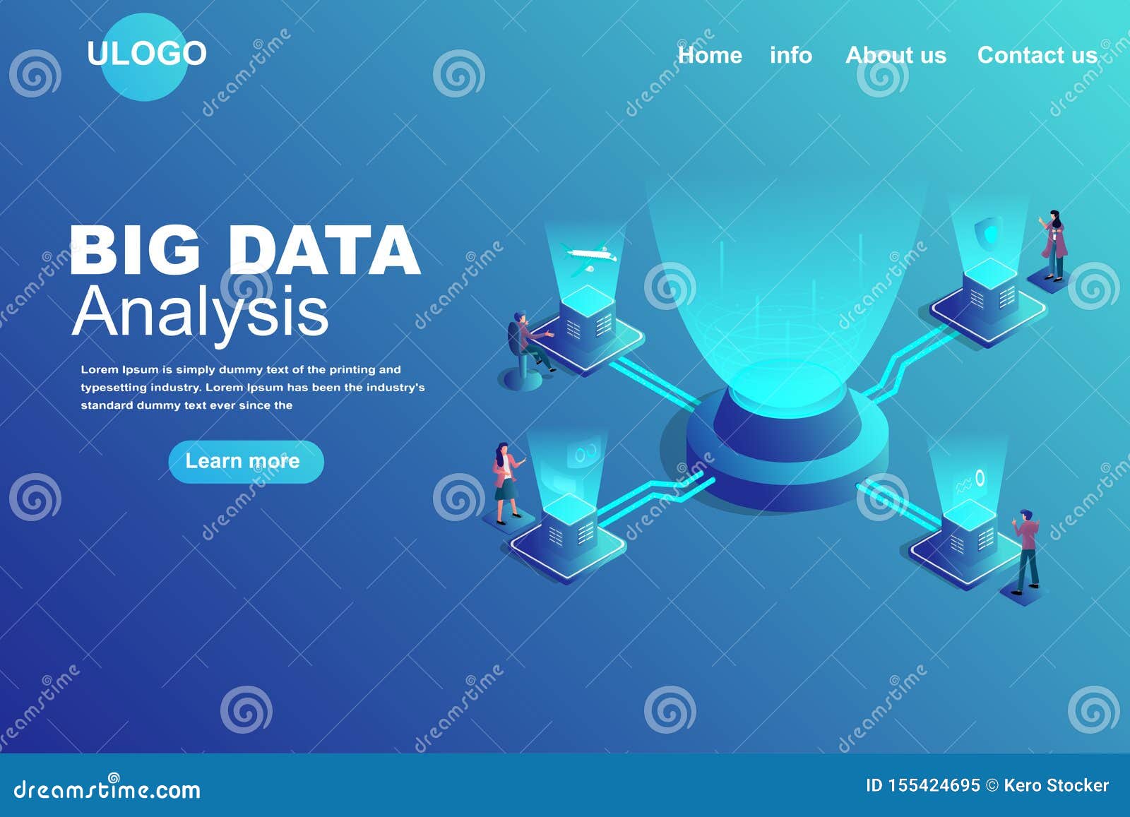 Big Data Landing Page Concept. Isometric Humans Teamwork on Futuristic ...
