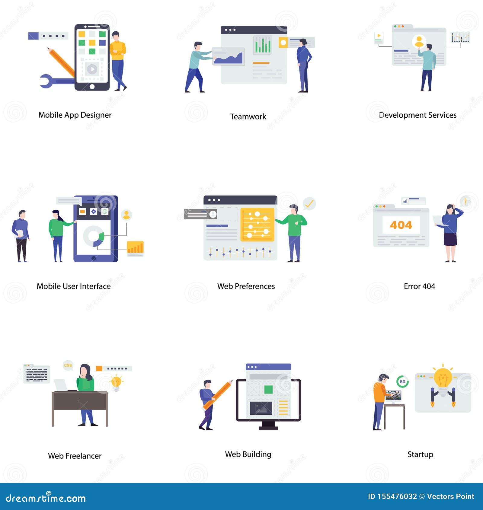 Web Development Flat Illustrations Pack Stock Vector - Illustration of ...