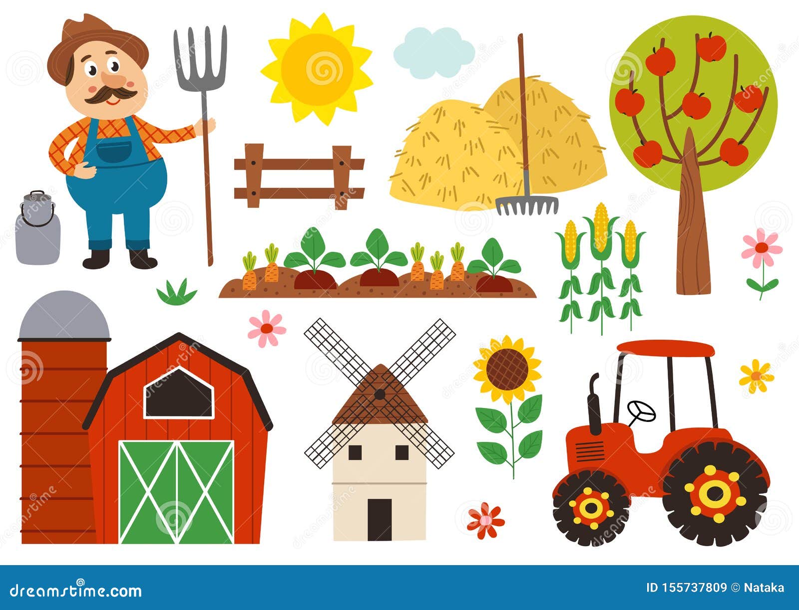 Set of Isolated Farm Elements Stock Vector - Illustration of character ...