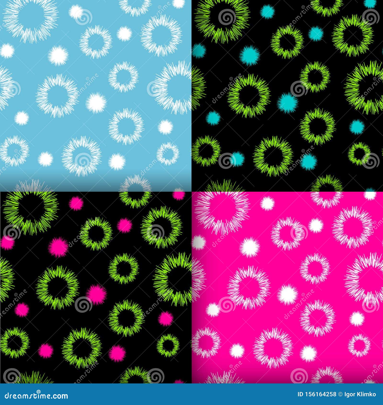 Vector Seamless Bright Abstract Patterns of Rough Spiky Starry Circles ...