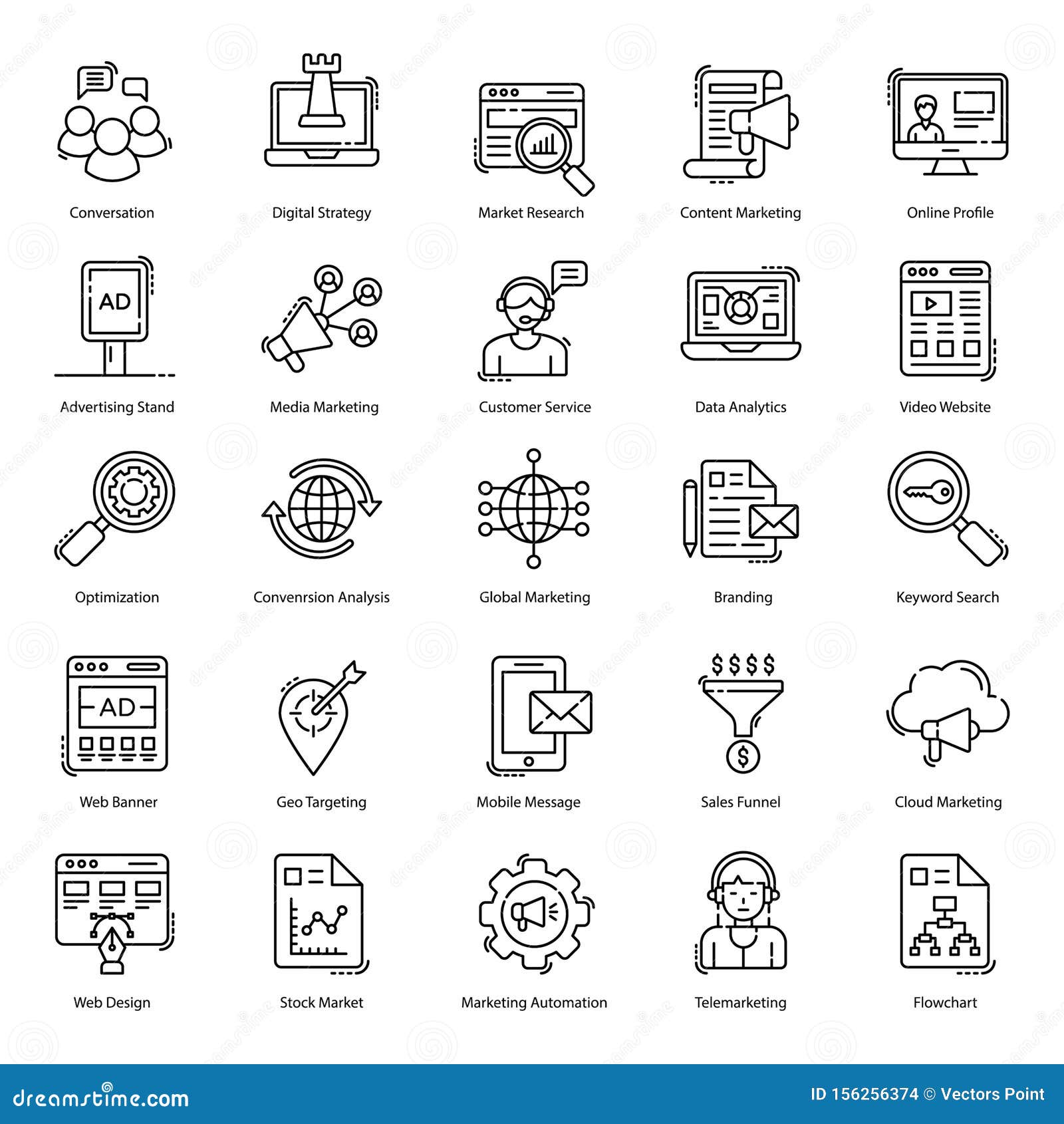 Advertising Icons Pack stock vector. Illustration of customer - 156256374