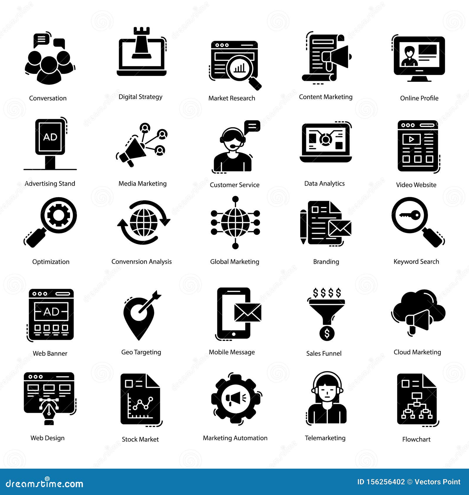 Advertising Icons Pack stock vector. Illustration of data - 156256402