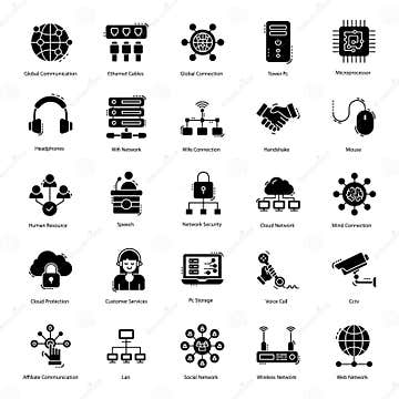 Networking Solid Icons Pack Stock Vector - Illustration of network ...