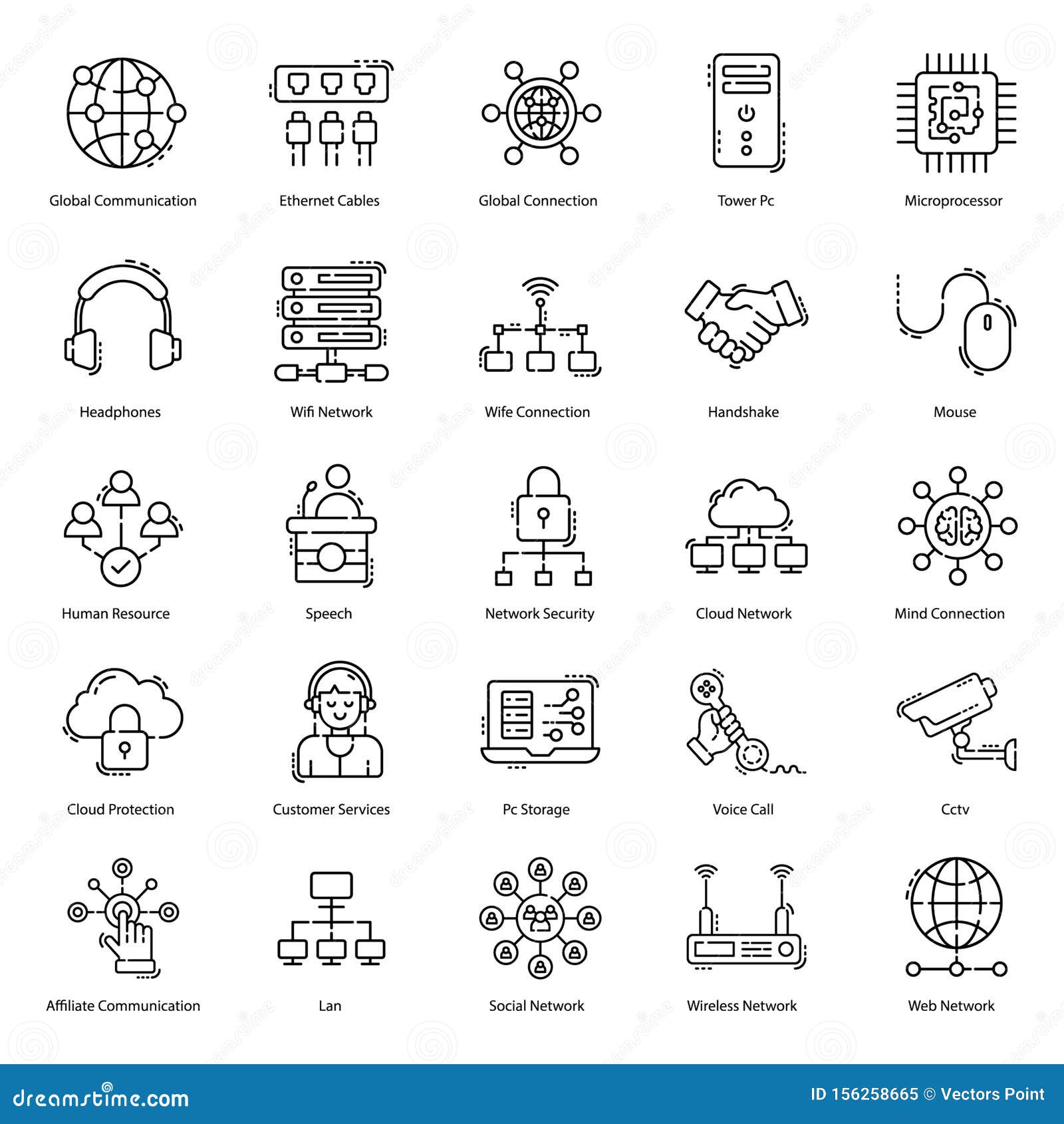 Networking Line Icons Pack stock vector. Illustration of system - 156258665