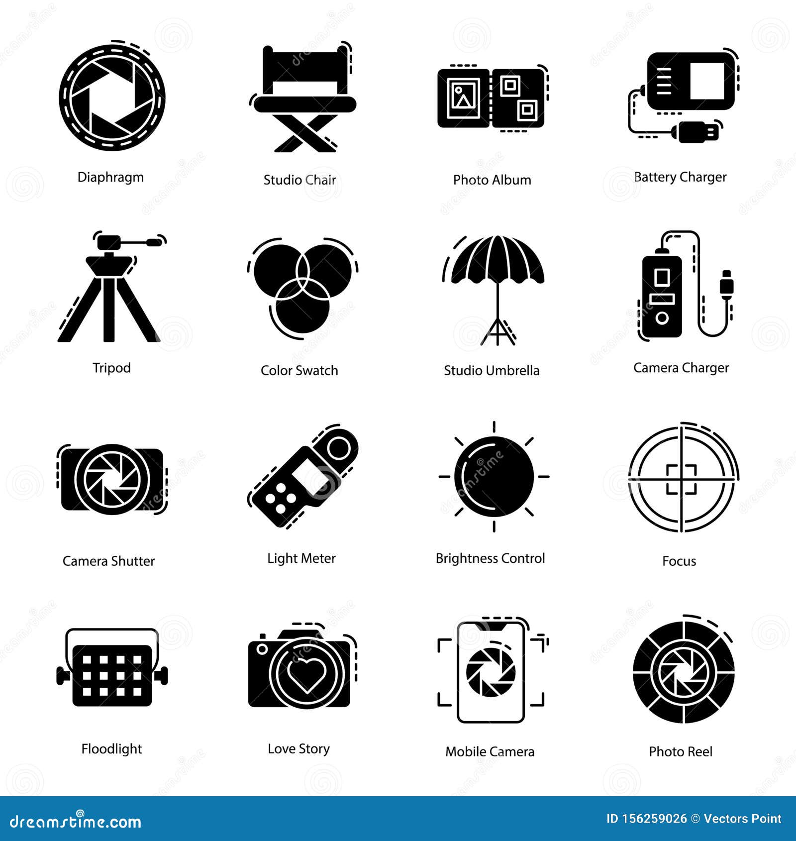 Photography Equipment Icons Pack Stock Vector - Illustration of reel ...