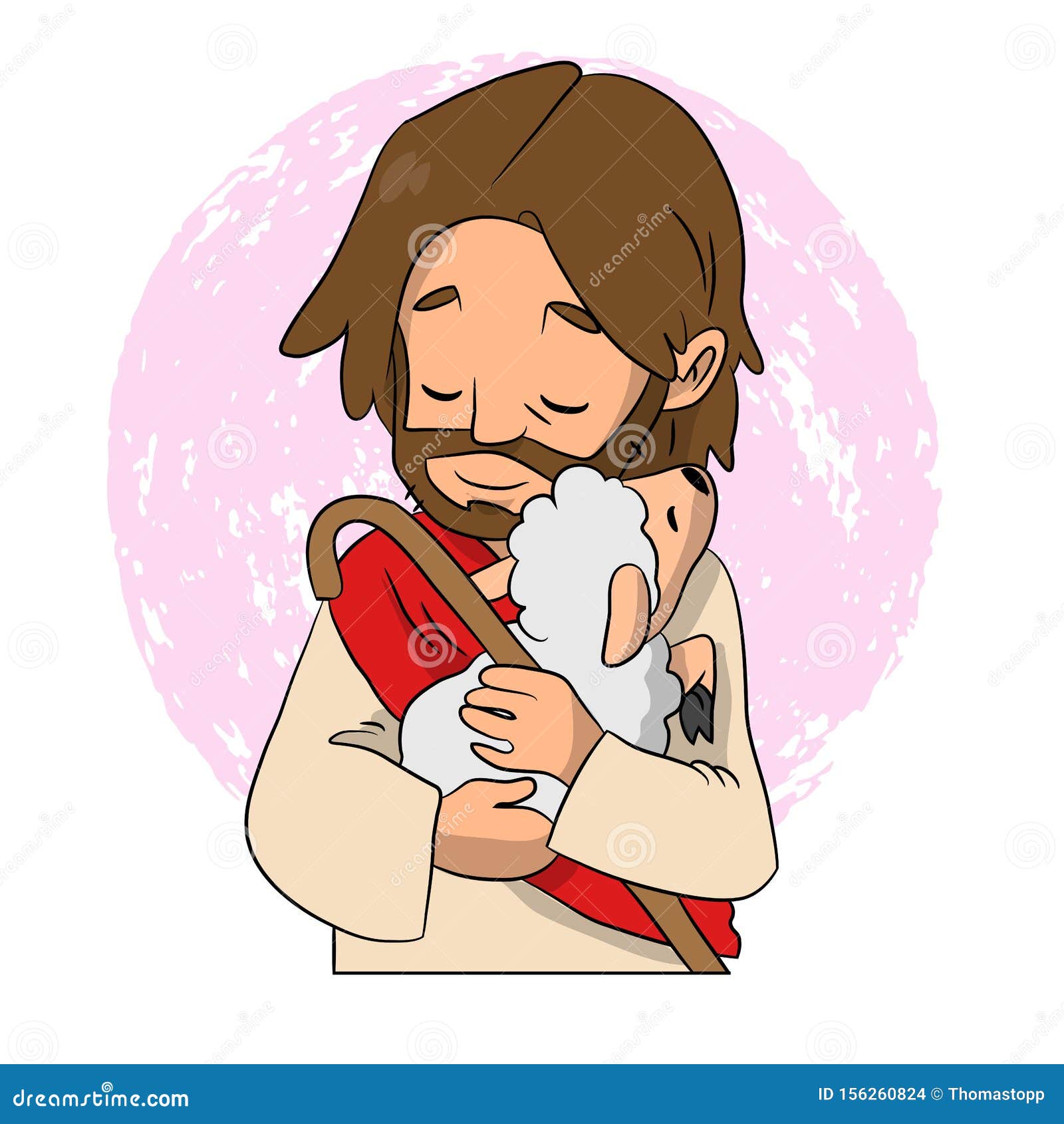 A Lovely Vector Cartoon of Jesus Holding a Sheep To His Chest with Love ...