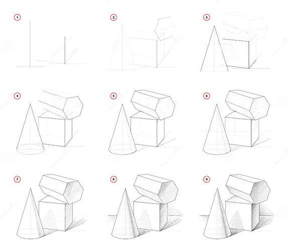 How To Draw Step-wise Sketch of Still Life with Geometric Shapes ...
