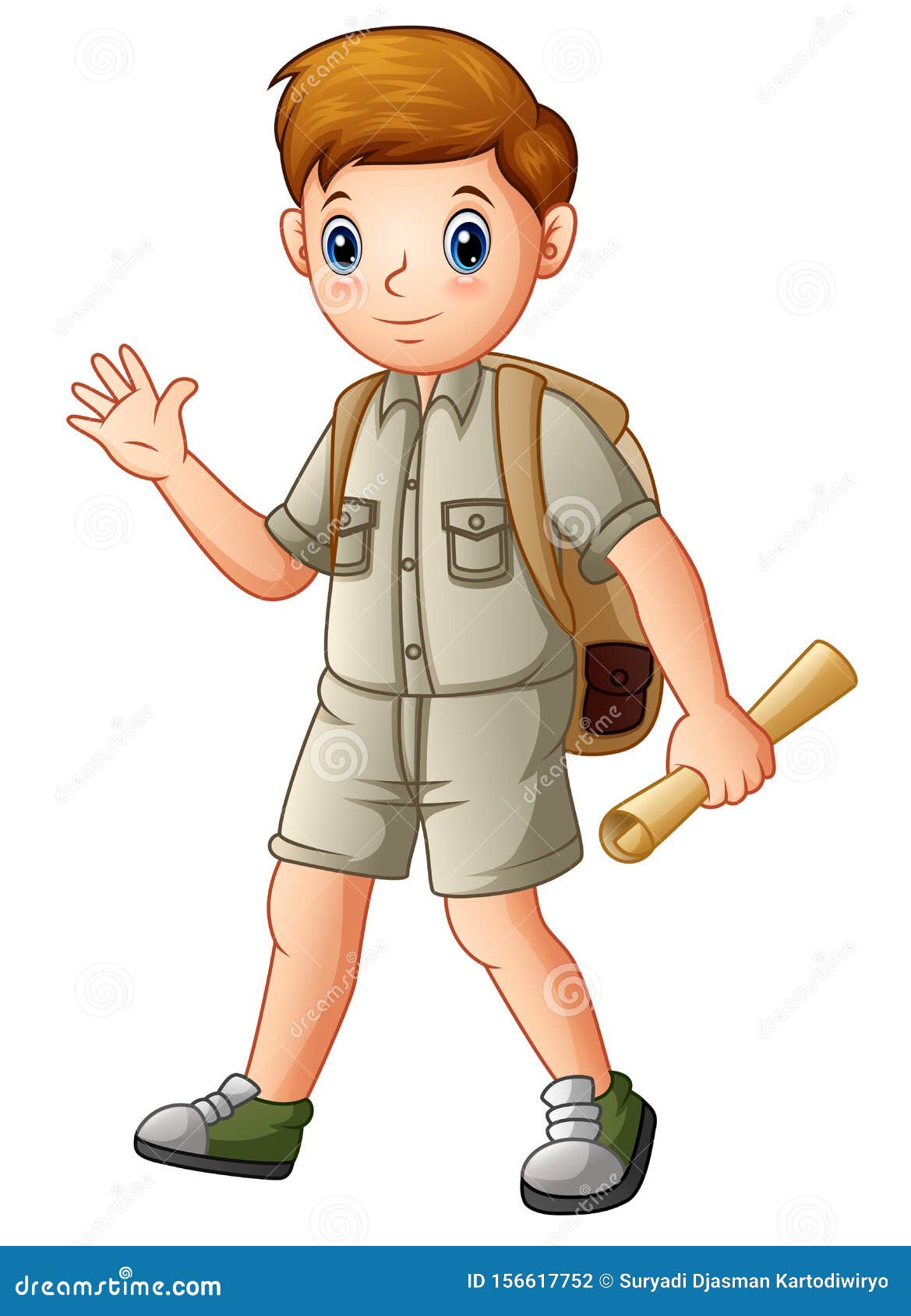 Boy explorer holding a map stock vector. Illustration of learning ...