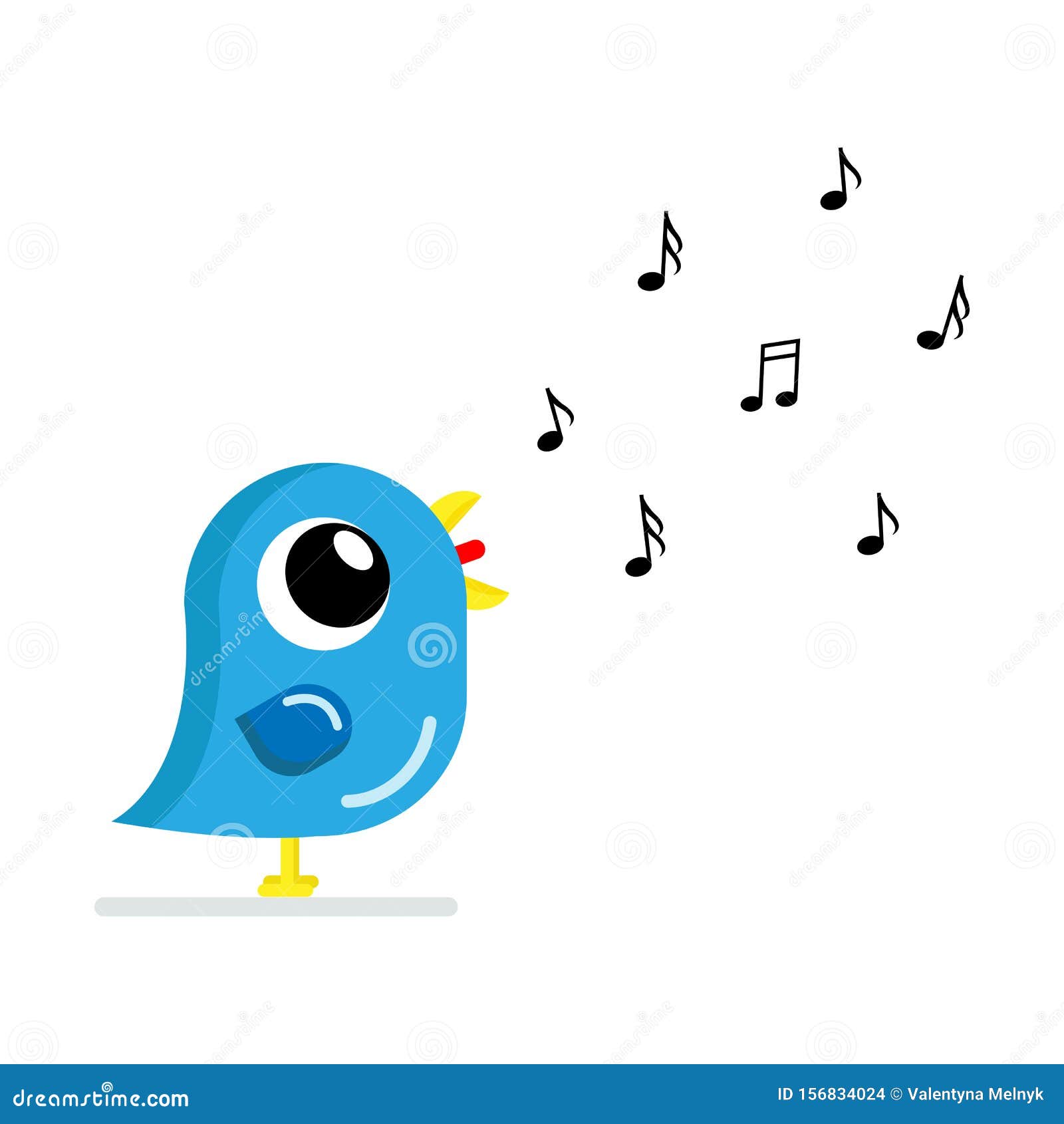 Singing bird flat vector stock vector. Illustration of cute - 156834024